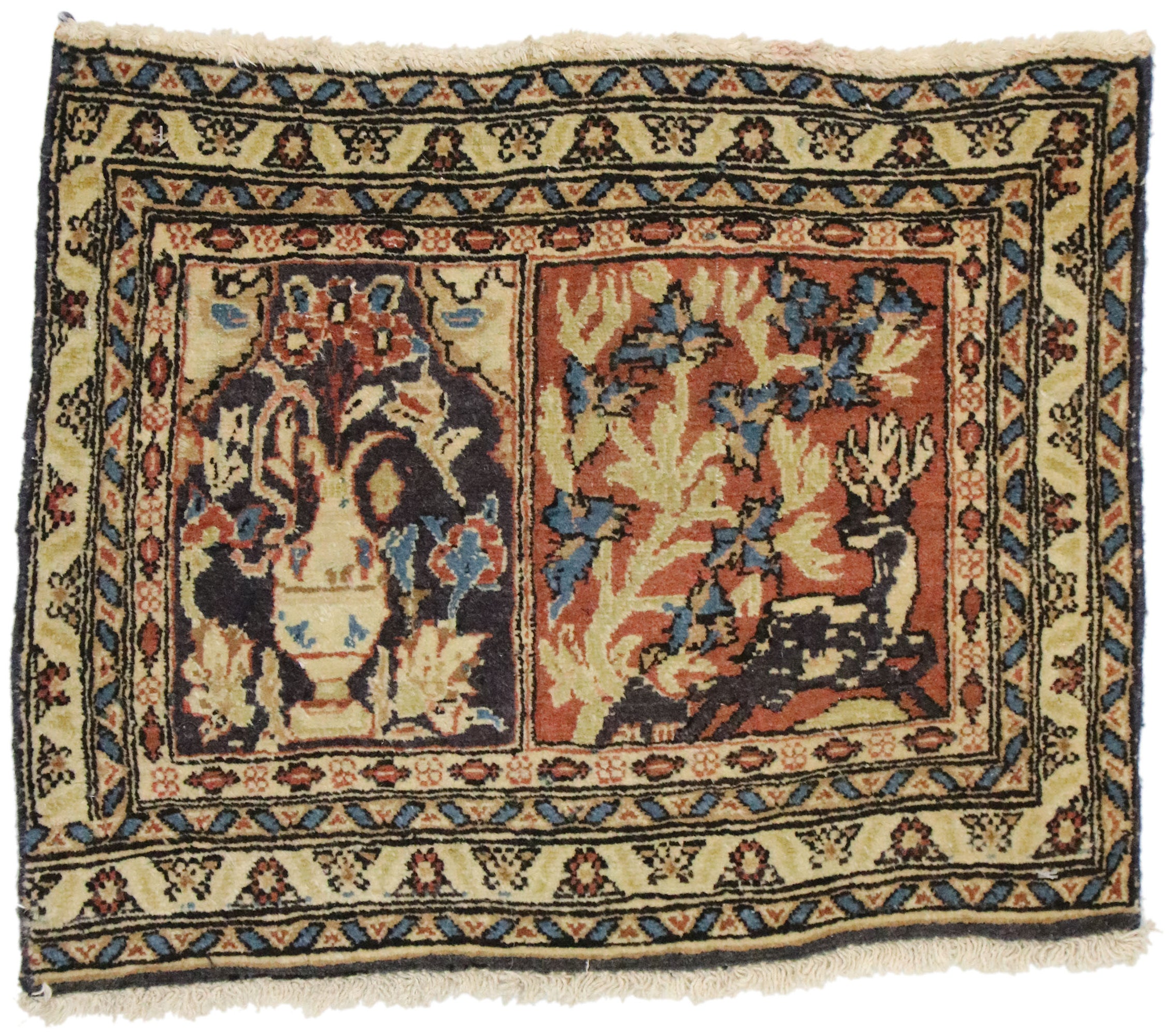 1 x 2 Vintage Persian Mashhad Pictorial Rug 75169 – Esmaili Rugs